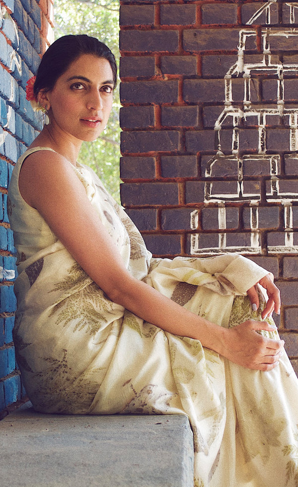 Eco Printed Silk Saree | Eco friendly saree - Jasmine Bains