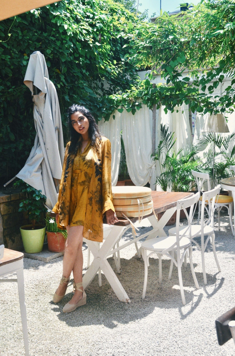 Turmeric dyed eco-printed mulberry silk long shirt Rs. 16,000.00